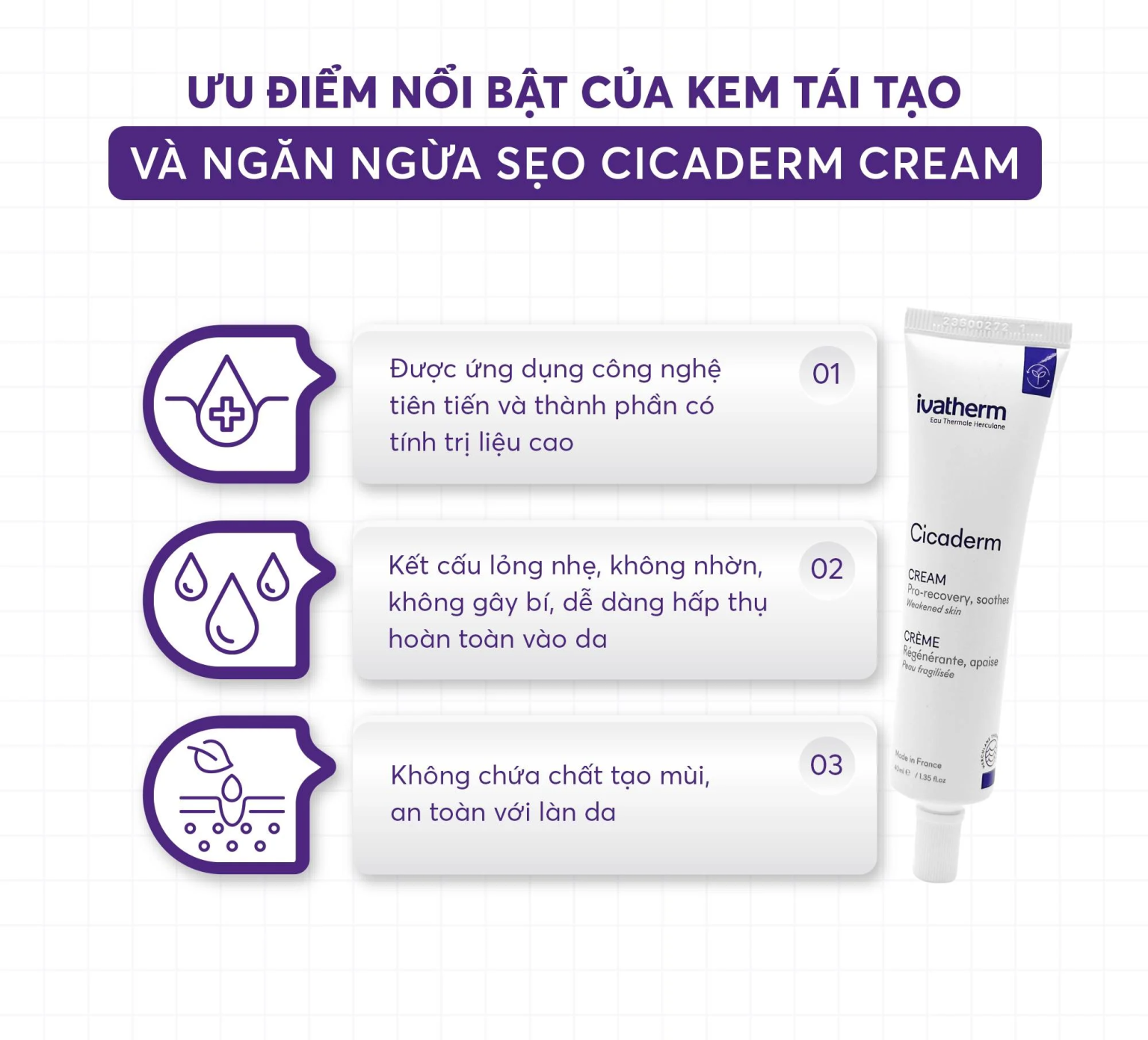 Ivatherm Cicaderm Cream Kem tái tạo và ngăn ngừa sẹo 40ml