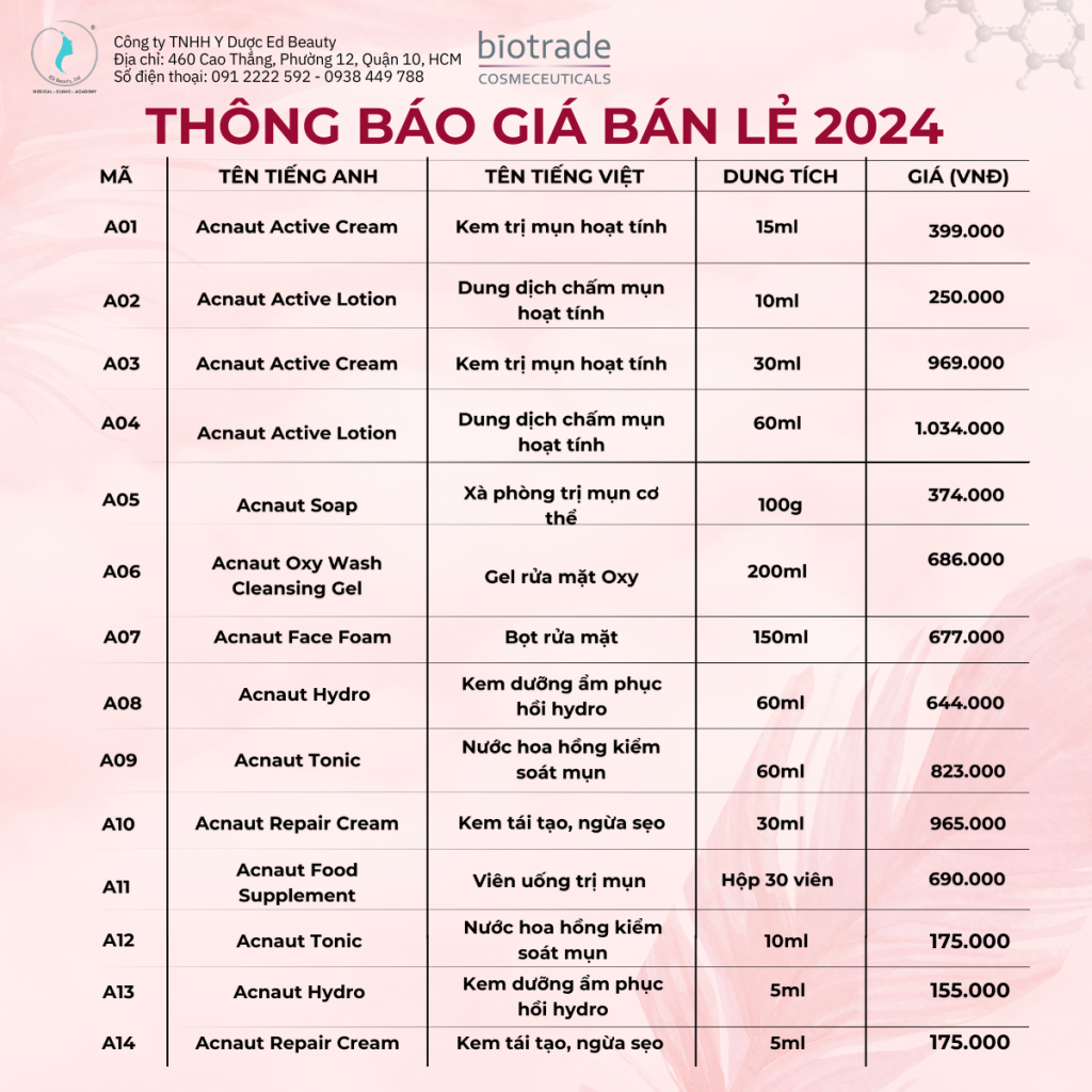 BẢNG GIÁ SẢN PHẨM BIOTRADE NIÊM YẾT | Ed beauty